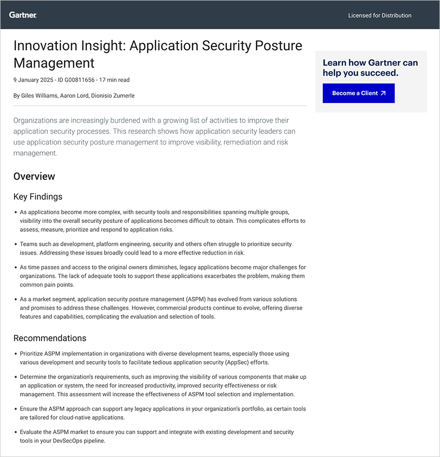 Gartner® Innovation Insight: Application Security Posture Management